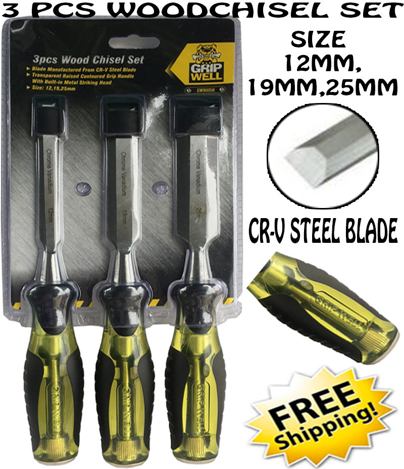 3 PCs Heavy Duty 12MM,19MM,25MM Long Blade Wood Chisel Chisels Set ...