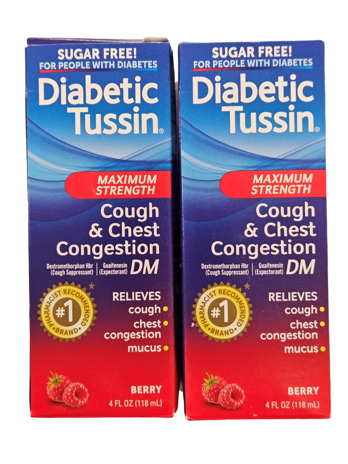 DIABETIC TUSSIN Max Cough & Congestion DM SUGAR FREE Berry 4oz ( 2 pack ...