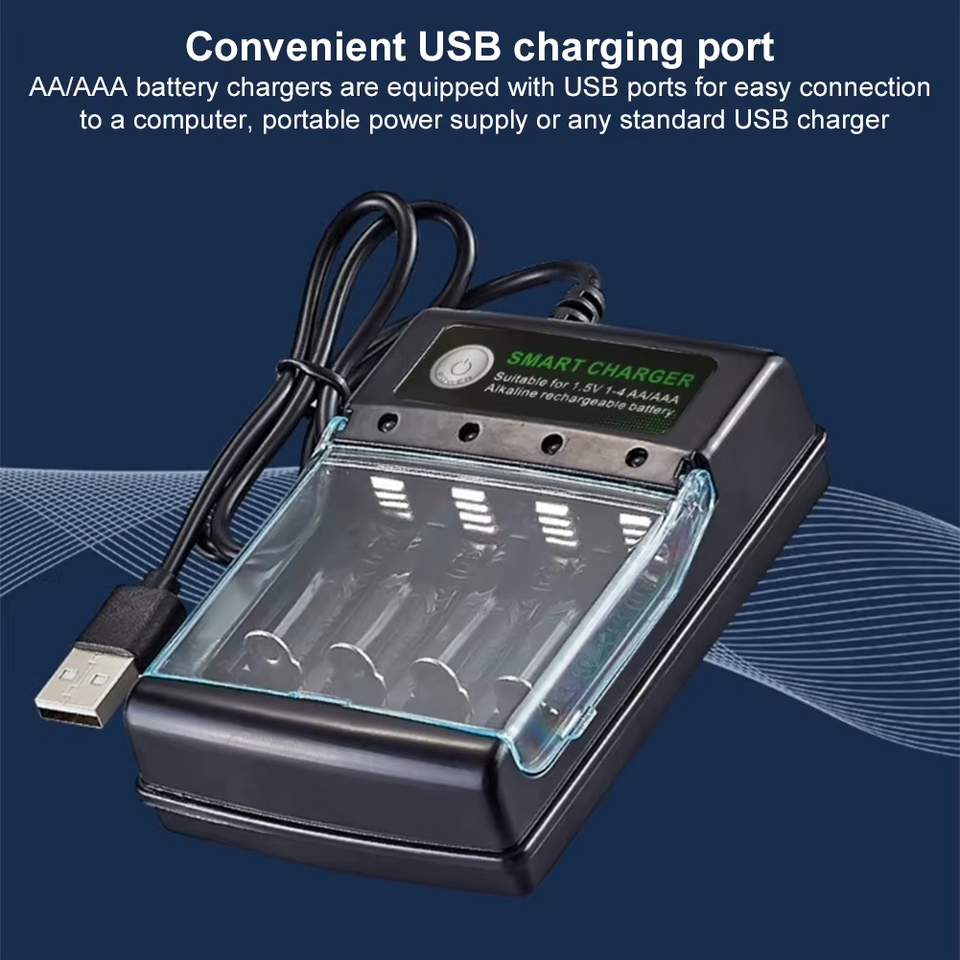 4-Slot Smart Battery Charger AA AAA 1.5V Fast Charger USB Connection ...