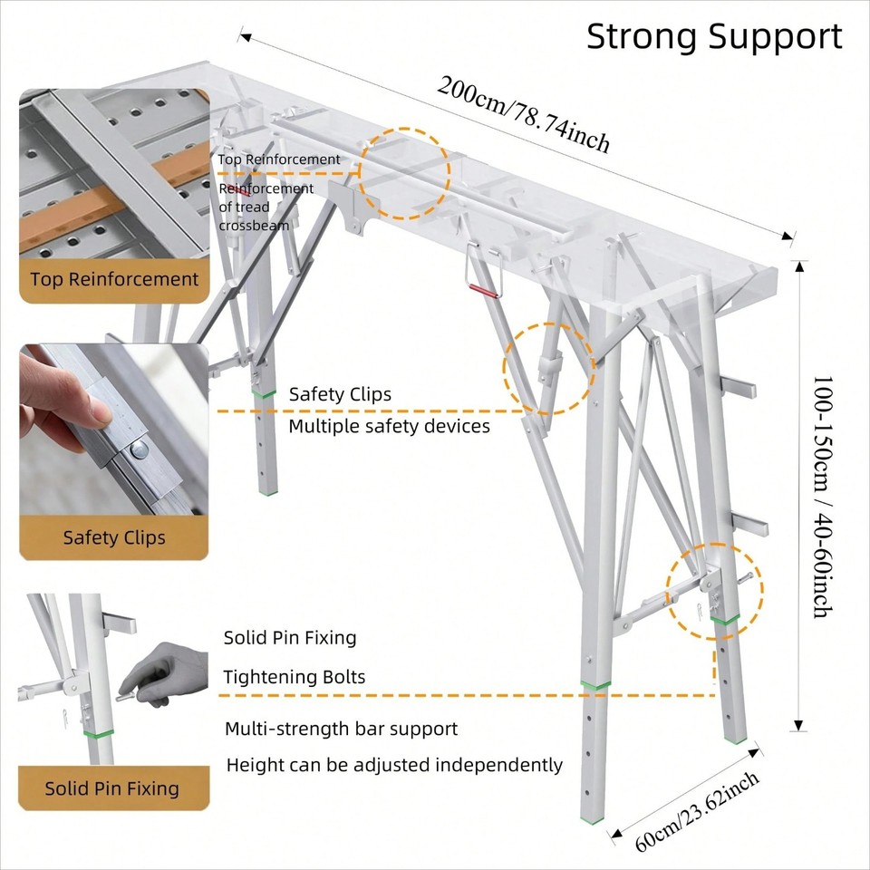800LB Adjustable Folding Work Platform Step Ladder Drywall Bench for ...