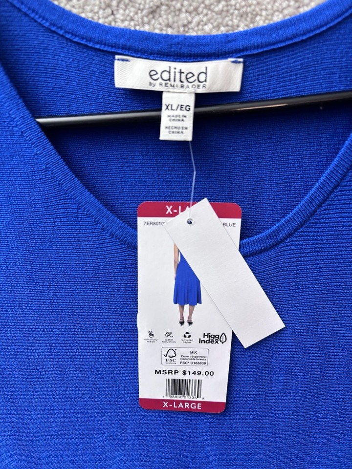 edited by Remi Bader Pleated Dress Size XL Blue Calf Length NEW MSRP ...