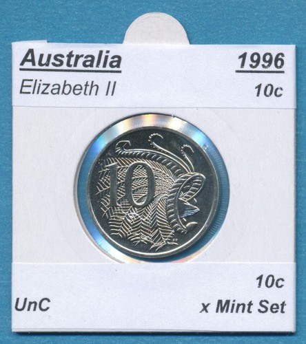 1996 Australian 10c Coin [UNC] (x Mint Set Only)(Mounted & Labelled in ...