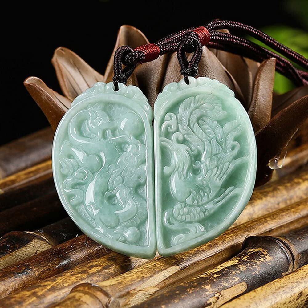 A Pair Jade Necklace Pendant Phoenix Dragon Jewelry Lucky Creativity ...
