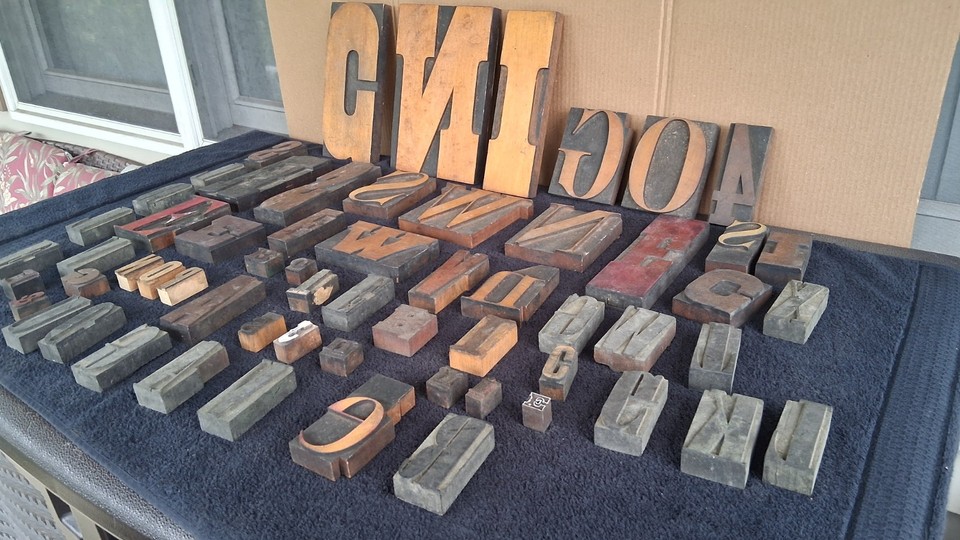 Lot of Vintage Letterpress 57 Mix Letters Wood Type Printers Block ...