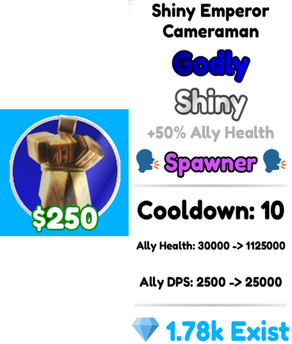 SHINY Emperor Cameraman (Godly) - Toilet Tower Defense TTD Roblox | eBay