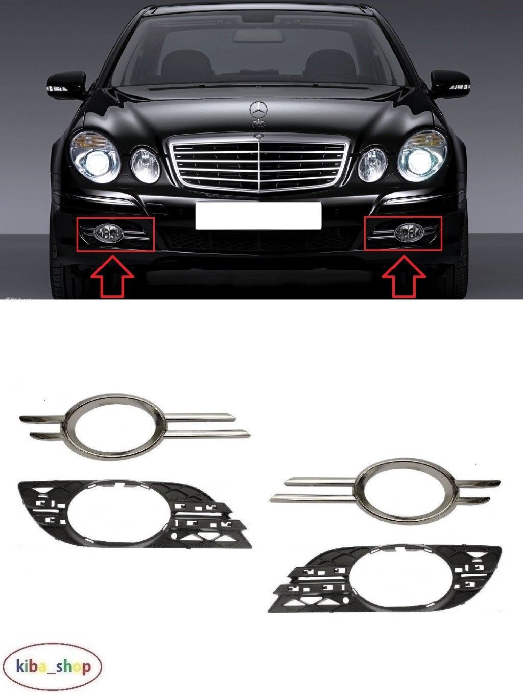 FOR MB E-CLASS W211 06-09 FRONT BUMPER LOWER FOG GRILL WITH CHROME PAIR ...