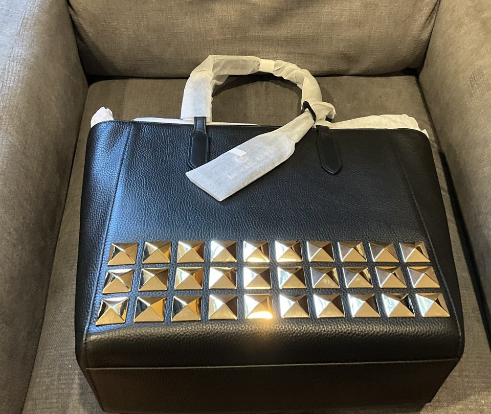 New Michael Kors Sinclair Black Leather Gold Hardware Large Tote Bag ...
