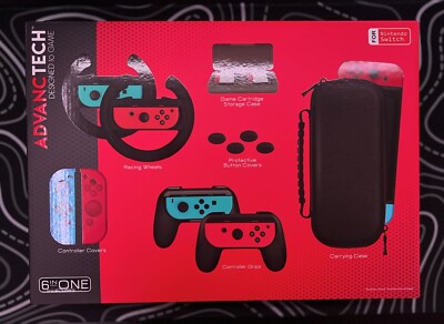 New Nintendo Switch Joy Con Accessories Wheel, Case, Grips, Gaming 6 In ...