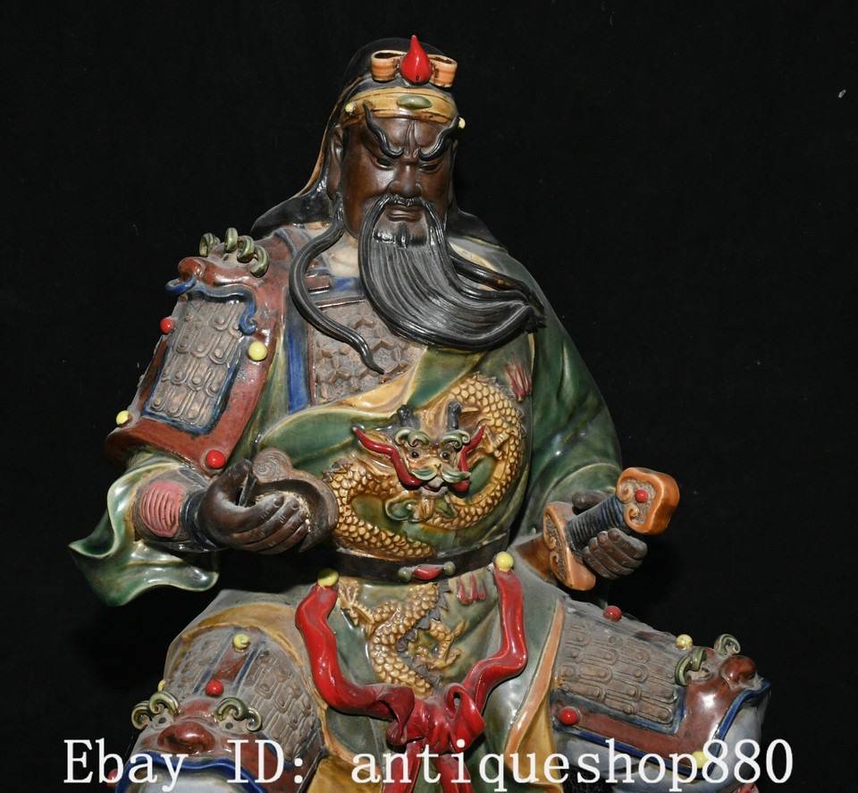 19.2''Old Chinese Wucai Porcelain Guan Gong Yu Warrior God General ...