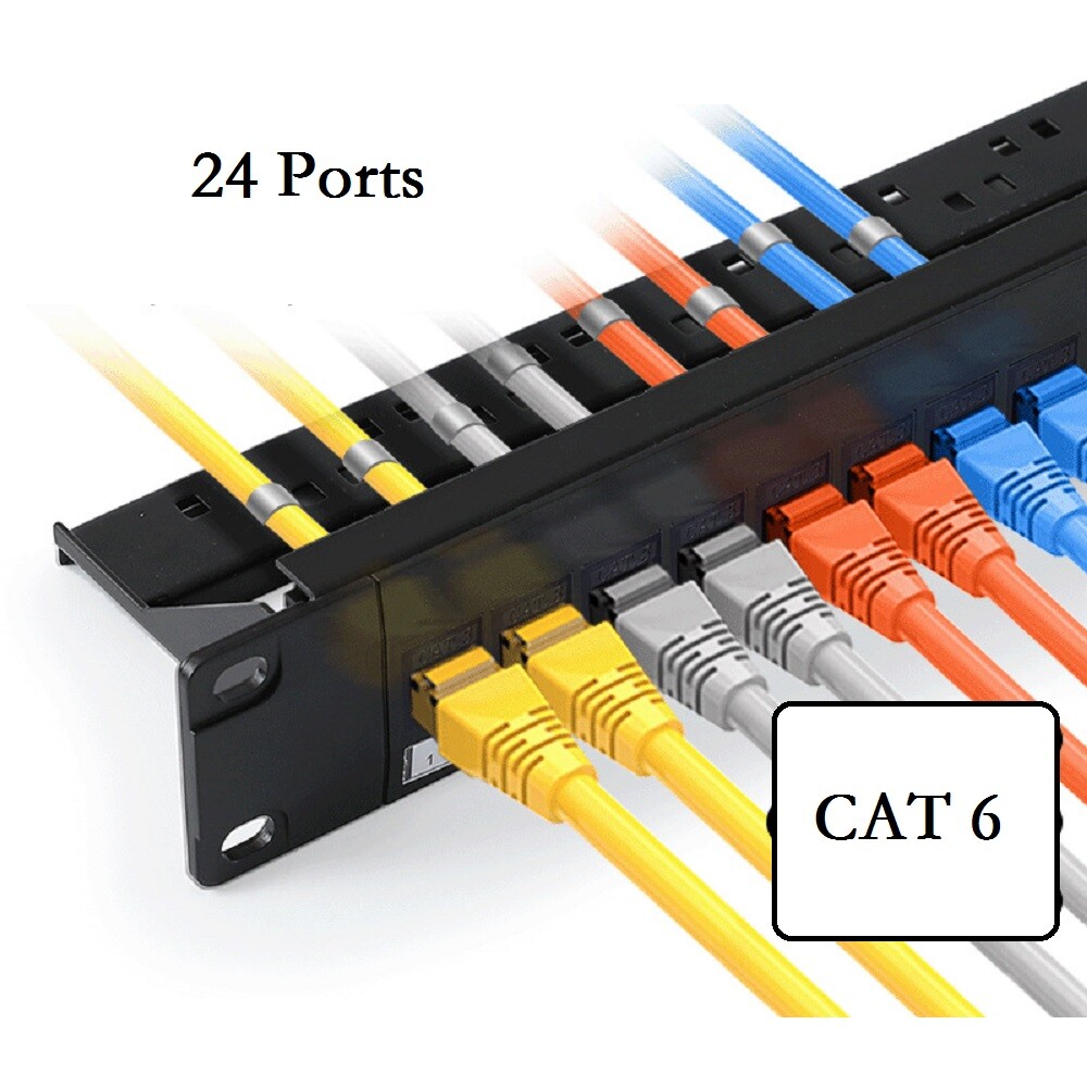 Pass Through Patch Panel 24 Ports Cat6 RJ45 19" Rack Mount Punch Down ...
