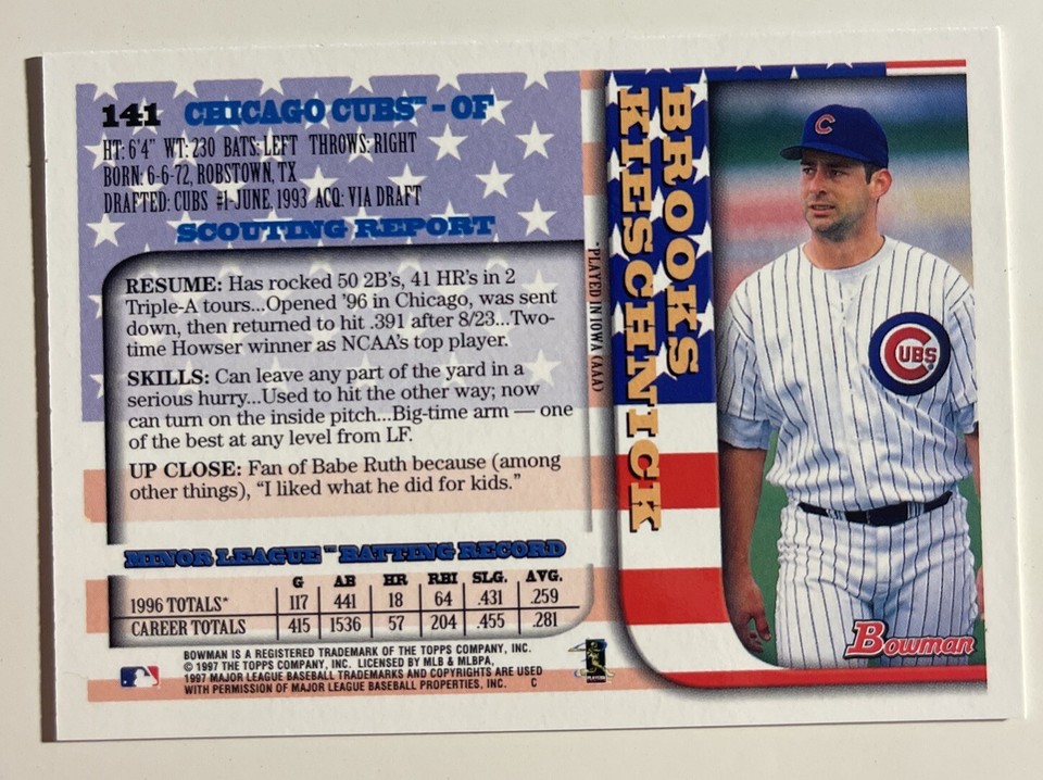 1997 Bowman International #141 Brookes Kieschnick Chicago Cubs Rookie ...