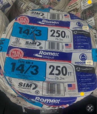 14/3 Copper Wiring - 250 Ft 14/3 ROMEX OR CERROMAX brand - Blue or ...