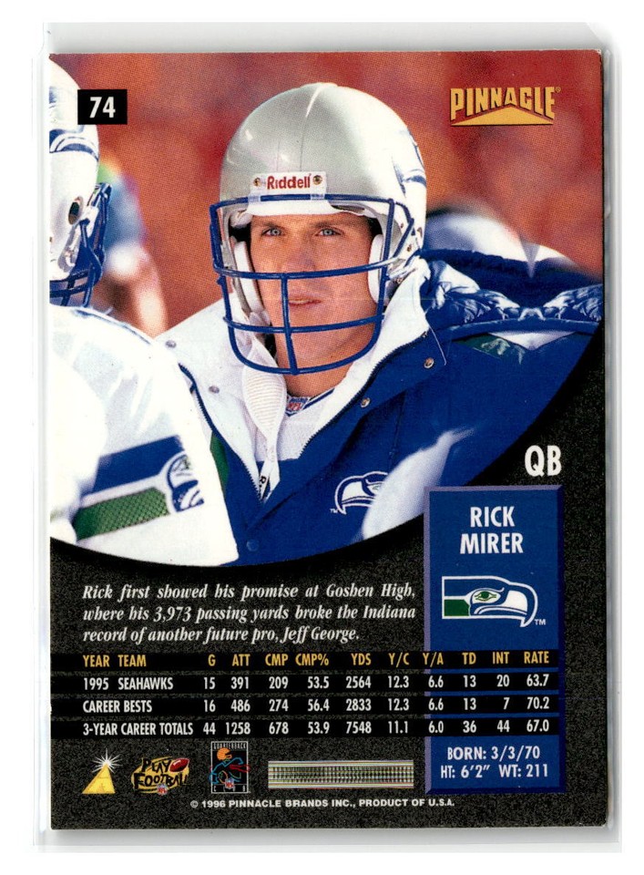 1996-Pinnacle Premium Stock-#74-Rick Mirer -Seattle Seahawks | eBay