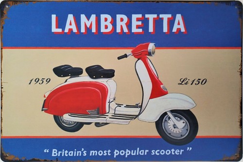 Lambretta Metal Plaque 20x30 Retro Tin Sign Motorcycle Mod Scooter ...