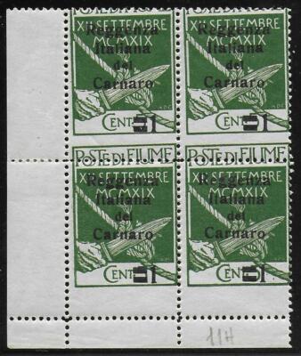 Fiume/Carnaro Islands stamps 1920 MI 1 Bloc of 4 Strong Misperforation ...
