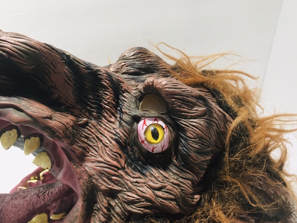 Werewolf Halloween Mask Scary Vicious Snarling Fang Teeth Gold Eyes ...