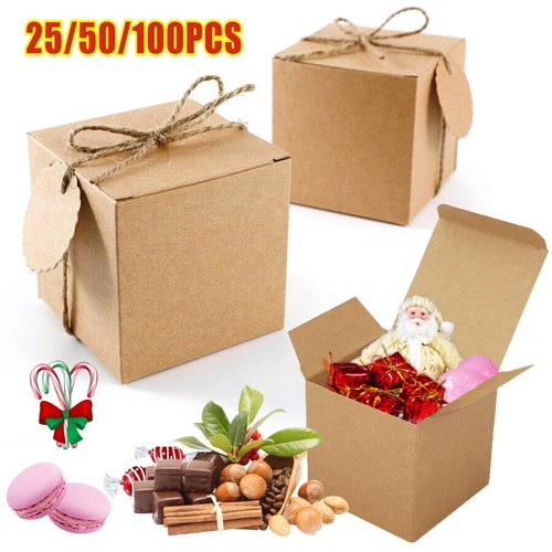 50 Brown Kraft Gift Boxes 7x7x7cm Wedding/Party Favour Flat Pack Easter ...