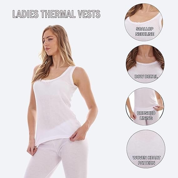 Packs of 2 ladies thermal built up strap vests, brushed for comfort ...