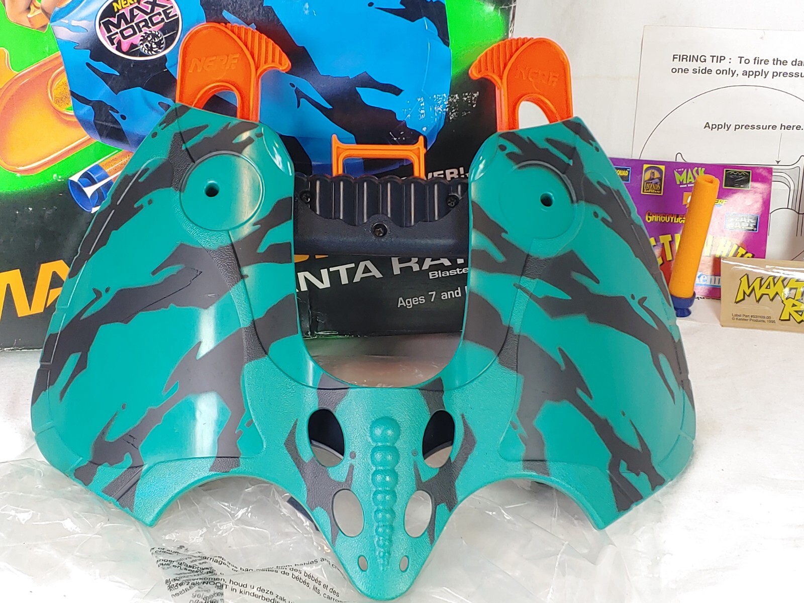 NERF Max Force Manta Ray Blaster With Stickers Papers Box Damaged 1995 ...