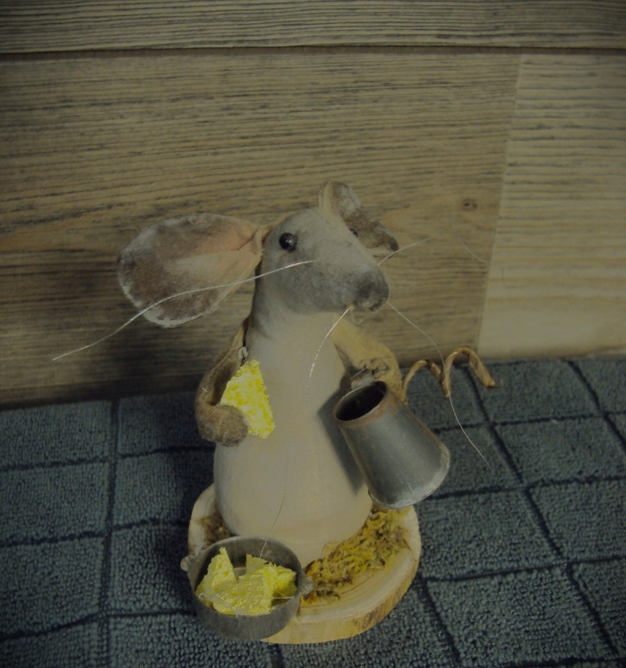 primitive farmhouse folk art country house mouse doll mice tin cup ...