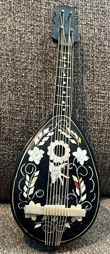 Vintage Mandolin Music Box Black Lacquer And Flower And Bird Working | eBay