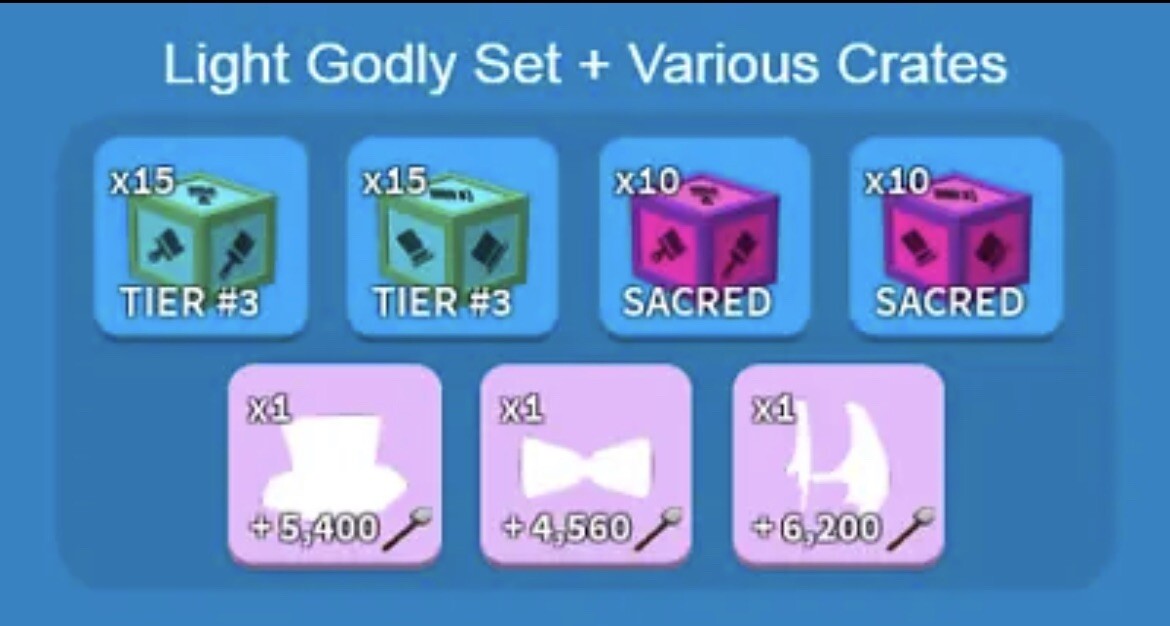 Roblox Treasure Hunt Simulator Light Godly Pack + Crates | eBay