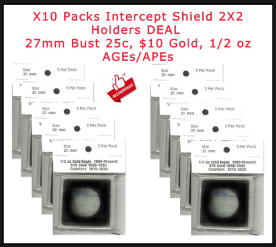 $10 Gold 2x2 Intercept Shield 30 Square Snaplocks Long Term Coin ...