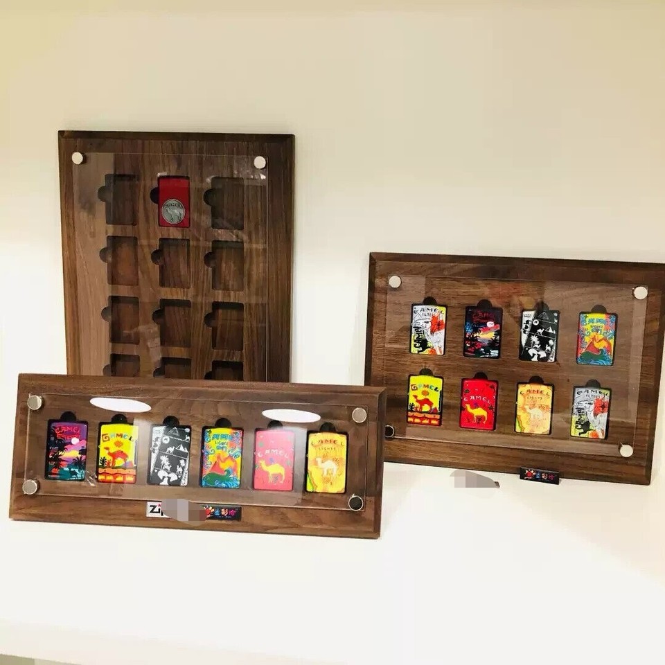 12 Grids Walnut Wood Display Frame Panel Storage Case for Zippo ...