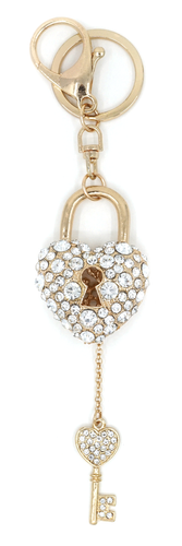 TB Lovely Heart Love Lock Keys Gold Tone Sparkle Rhinestones Women ...