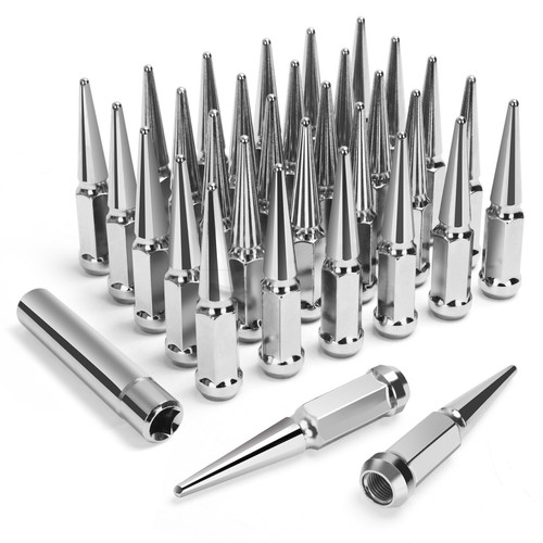 32Pcs 14x1.5 Spike Lug Nuts Chrome 4.5" w/ Key For Chevy Silverado ...