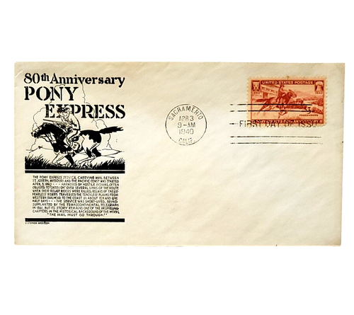1940 Pony Express Mail 80th Anniv Mail First Day Issue Envelope & Stamp ...