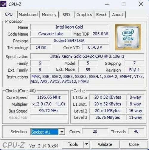 FCLGA3647 Intel Xeon Gold 6242R Processor 4.1 GHz, 20 cores 40 threads ...