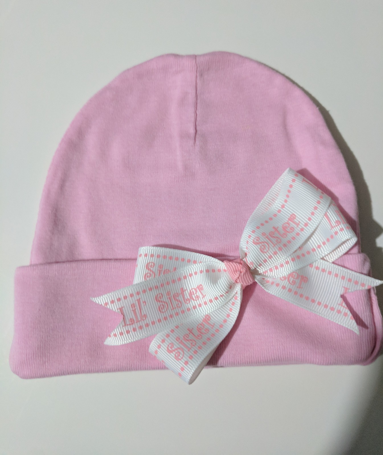 Baby girl beanie pink hat with alligator clip/bow headband 0-6months ...