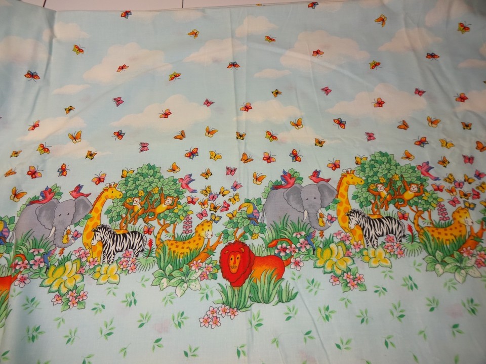 2.5 Yards Springs Butterflies & Jungle Animals Border Print Cotton ...