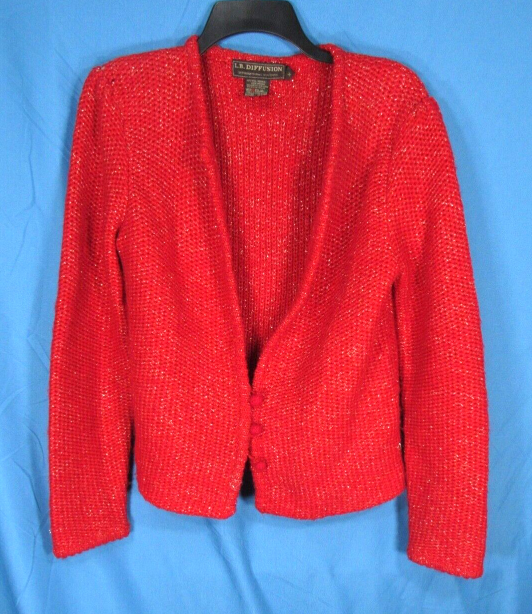 VTG IB DIFFUSION CARDIGAN SWEATER Chunky Knit RED w/M… - Gem