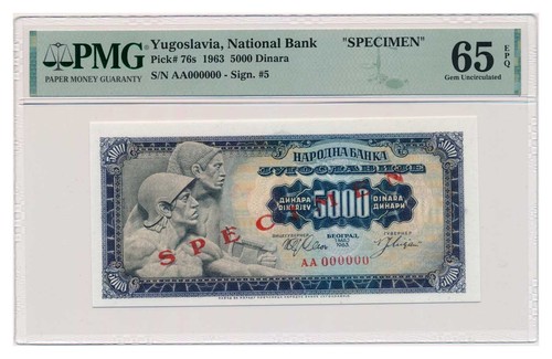 YUGOSLAVIA banknote 5000 Dinara 1963 Specimen PMG MS 66 EPQ Gem Uncirculated | eBay