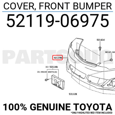 5211906975 Genuine Toyota COVER, FRONT BUMPER 52119-06975 | eBay