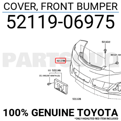 5211906975 Genuine Toyota COVER, FRONT BUMPER 52119-06975 | eBay