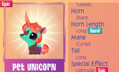 Animal Jam Play Wild EPIC Double Traits Lightside Effect Unicorn Lvl 5 ...