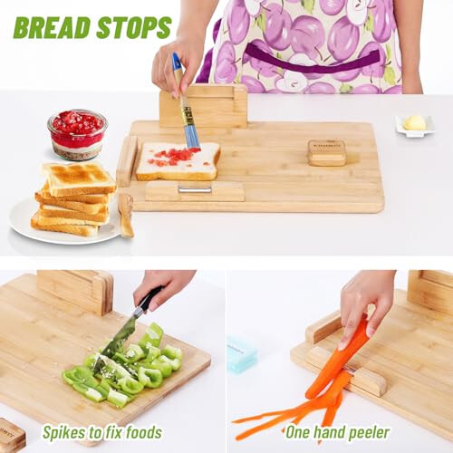 Adaptive One-Handed Cutting Board- Anti-Slip with Bread Stops & Spikes ...