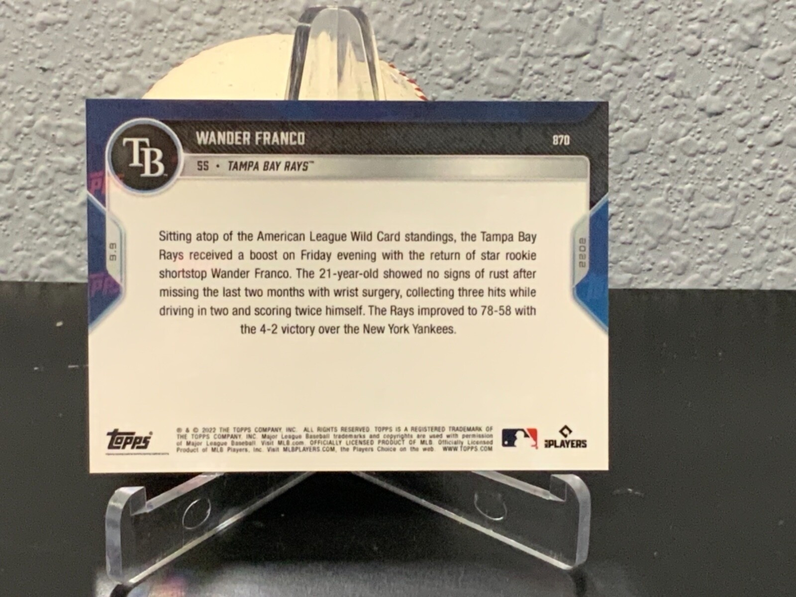 Wander Franco Tampa Bay Rays, Topps Now Rookie Card (RC) - Returns To ...