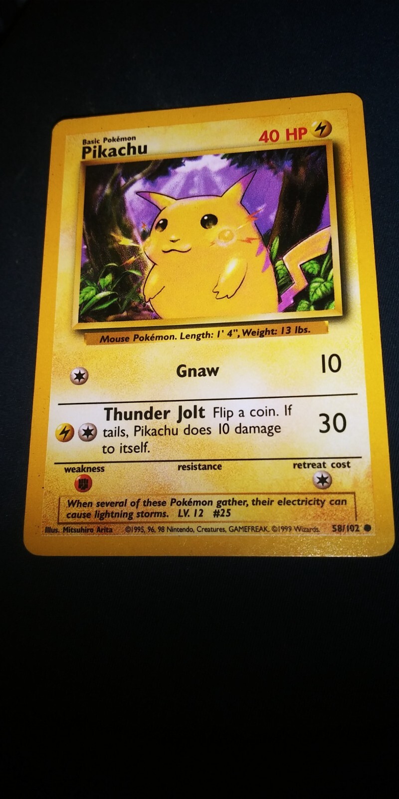 1999 Pokemon TCG Card Base Set Shadowless Red Cheeks Pikachu 58/102 ...