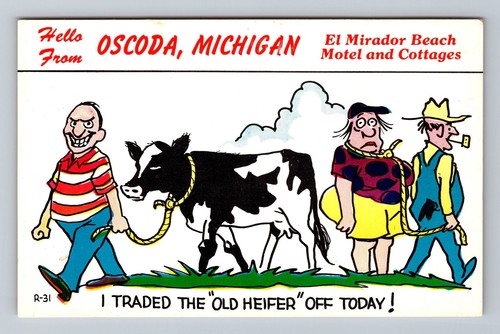 Oscoda MI-Michigan Farmer Cartoon Humor Greetings Vintage Postcard | eBay