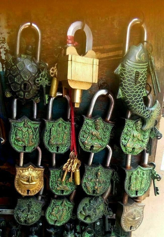 Ashta Lakshmi Engraved Antique Victorian Style Padlock Handmade Brass ...