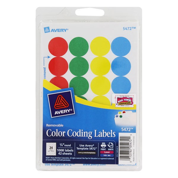 Avery Dennison Ave-05472 Print Or Write Round Color Coding Label - 0.75 ...