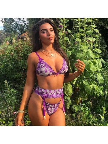 Leinen Intim Sexy Komplett-Set String Bh Strumpfband Violett 61410 | eBay.de