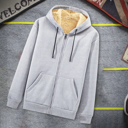 Warm Winter Coat Soft Men Plush Hooded Men's with Drawstring Pockets ...