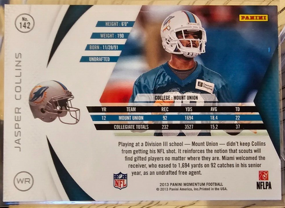 2013 Panini Momentum Jasper Collins RC #142 Miami Dolphins | eBay