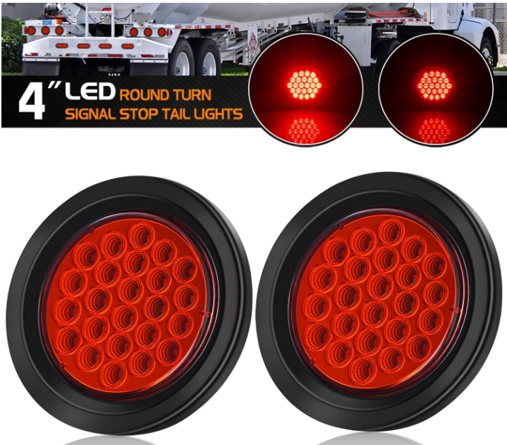 2X 4"inch Round Red 24-LED Truck Trailer Stop Turn Tail Brake Lights ...