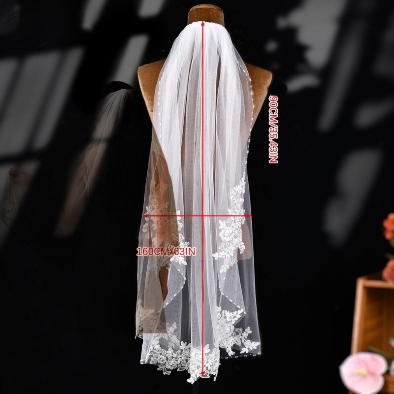 Romance Bridal Veils Hand Sewn Pearls Fingertip Length Veils for Church ...